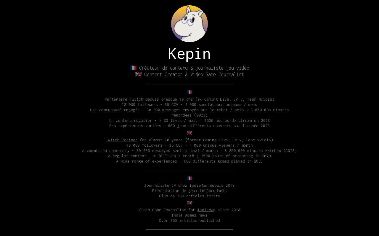 Kepin - Content Creator & Video Game Journalist